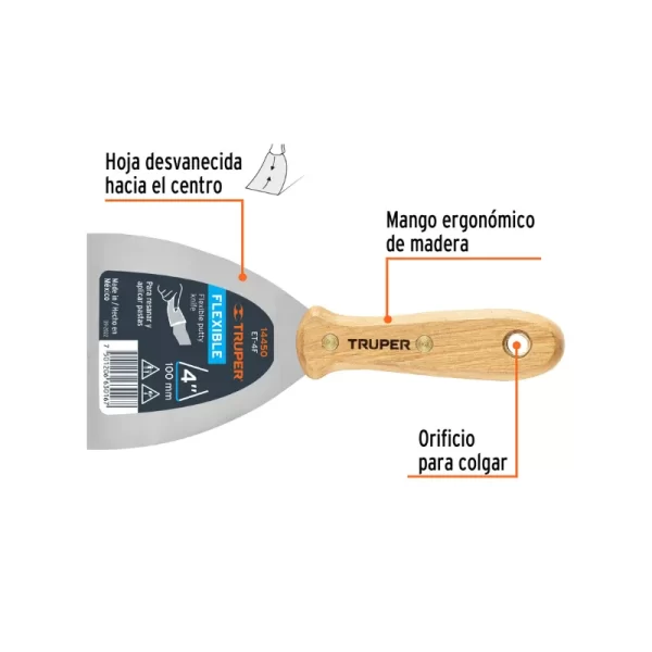 Espátula Flexible Mango de Madera Truper - La Casa de la Herramienta